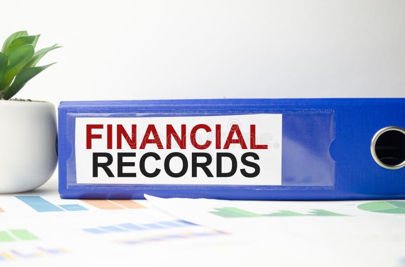 Financial Records Words on Blue Folder and Charts Stock Image - Image ...