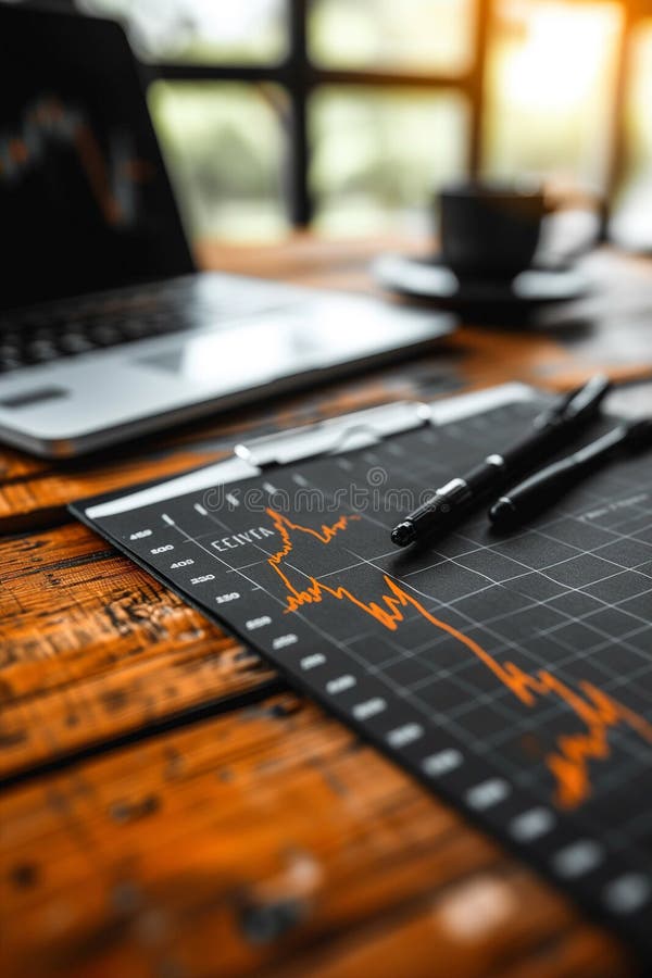 Financial Report Graph with Pen Stock Illustration - Illustration of ...