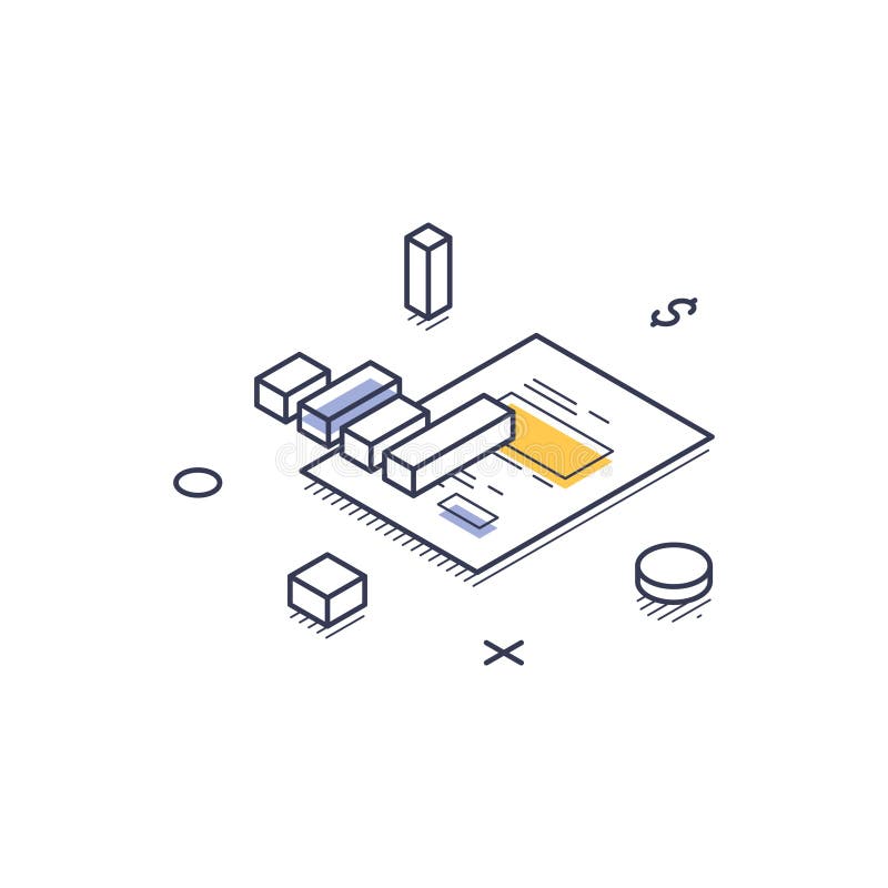 Financial Report Isometric Line Art Icon for Data Visualization and ...