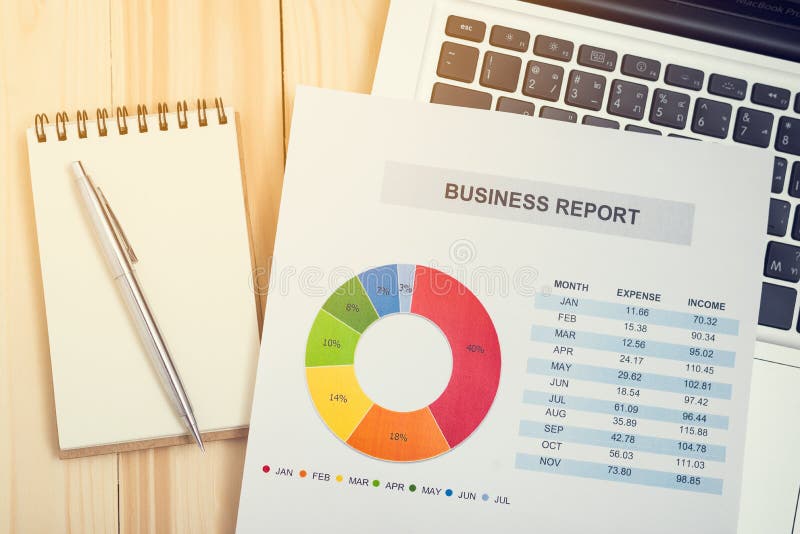 Financial Report with Laptop and Notebook. Accounting Stock Photo ...