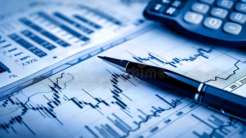 Blue Toned Financial Charts Graphs Data Analysis Report Documents Pen ...