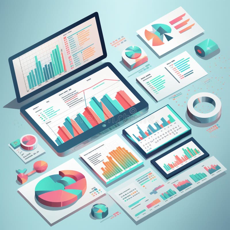 Financial Report with Various Charts and Graphs Stock Illustration ...