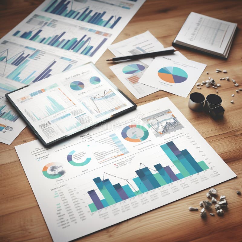 Financial Report with Various Charts and Graphs Stock Photo - Image of ...