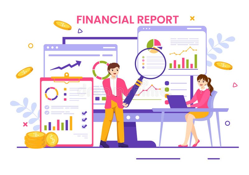 Financial Report Vector Illustration with Data Charts, Graphs and ...