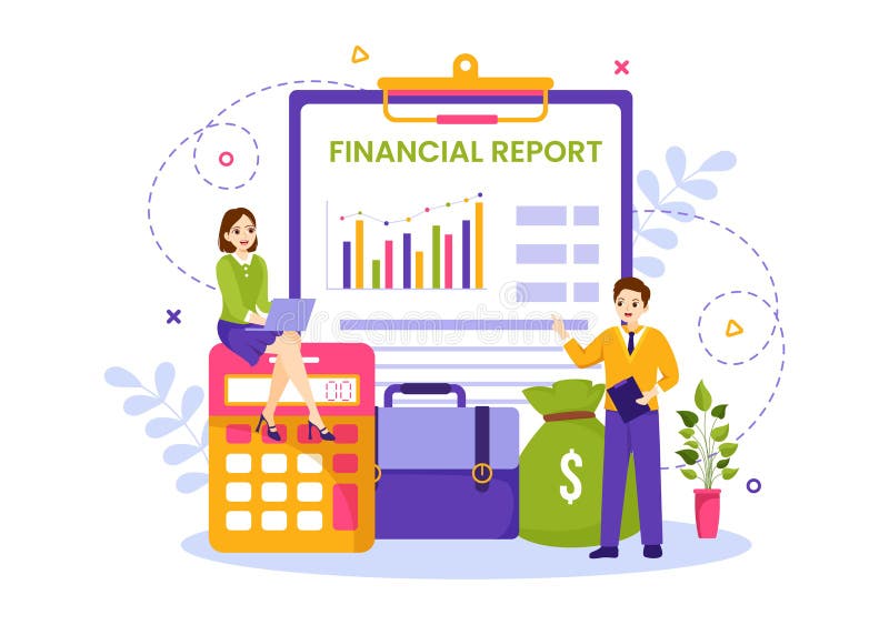 Financial Report Vector Illustration with Data Charts, Graphs and ...