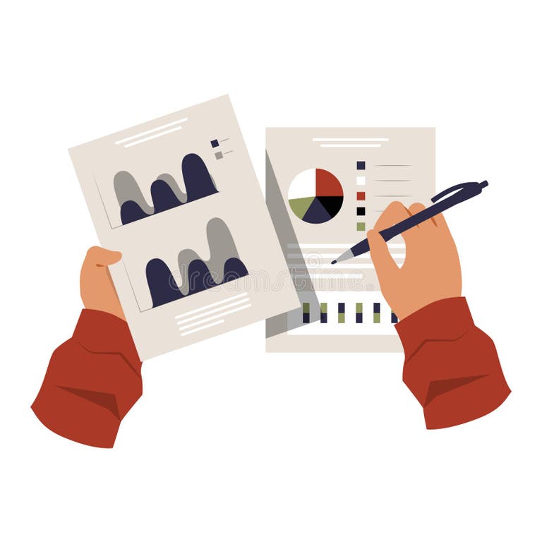 Financial Reports with Analytics Charts in Flat Vector Illustration ...