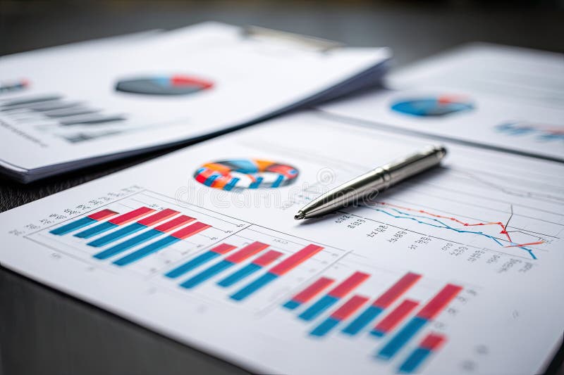 Financial Reports with Colorful Pie Charts Stock Illustration ...
