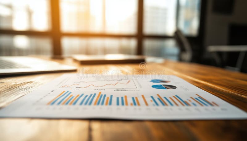 Financial Reports Displayed with Graphs and Charts on a Wooden Table ...