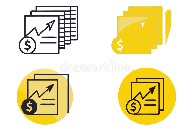 Financial Reports with Dollar Symbol and Growth Chart, Line Art Icon ...