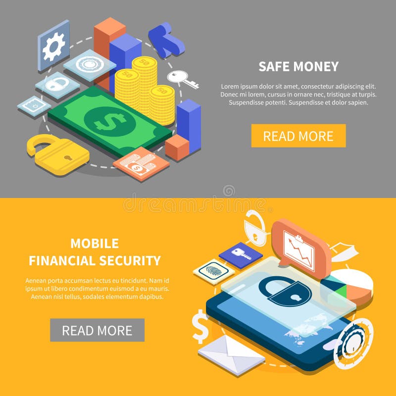Financial Security Isometric Banners Stock Vector - Illustration of ...