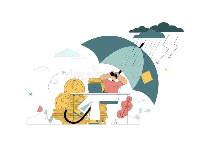 Financial Security. Money Under an Umbrella. a Sitting Person is ...