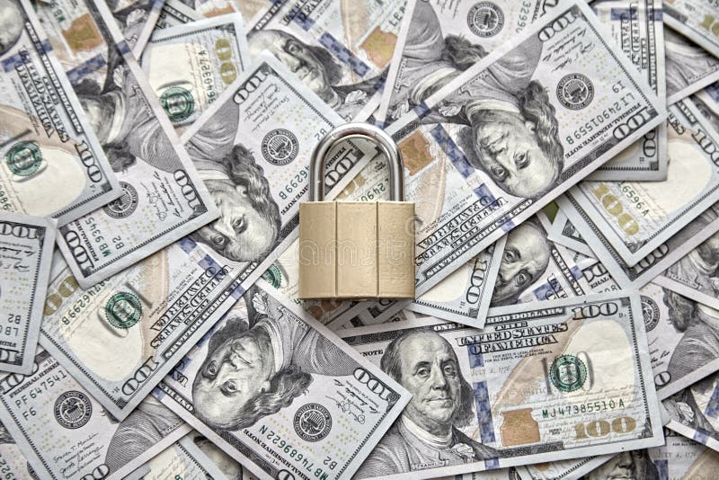 Financial Security. Padlock on the Background of Money the Concept of ...