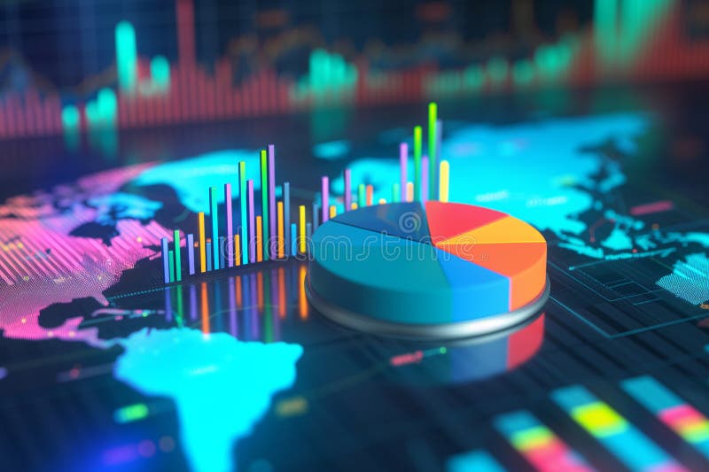 Financial Services Banner with 3D Charts and Global Map Stock ...