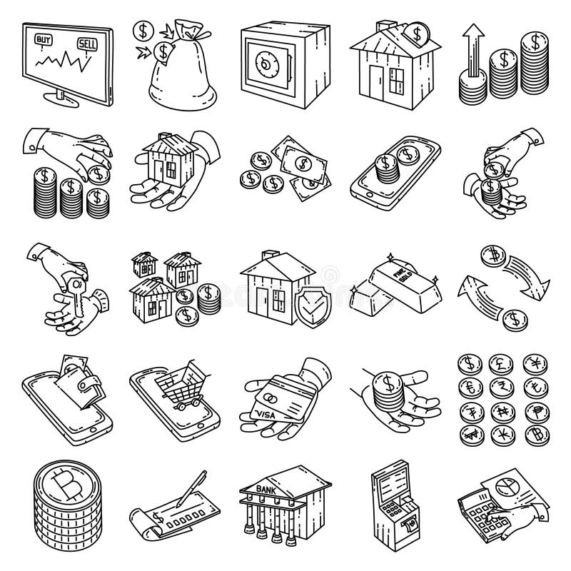 Financial Set Icon Vector. Doodle Hand Drawn or Outline Icon Style ...