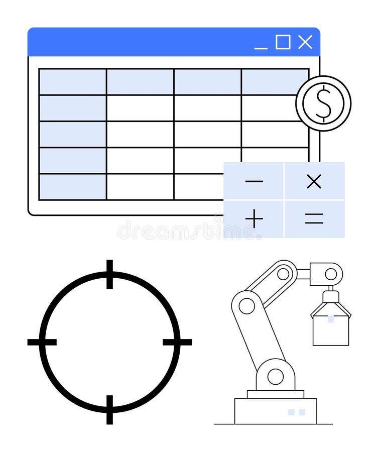Financial Software Interface with Spreadsheet, Calculator, and Robotic ...