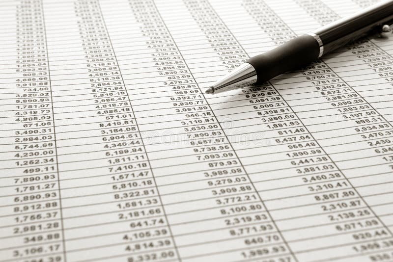 Financial Spreadsheet and Ballpoint Ink Pen Stock Image - Image of ...