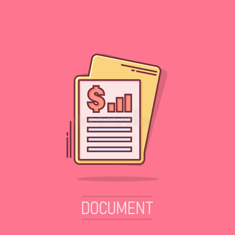 Financial Statement Icon in Comic Style. Document Cartoon Vector ...