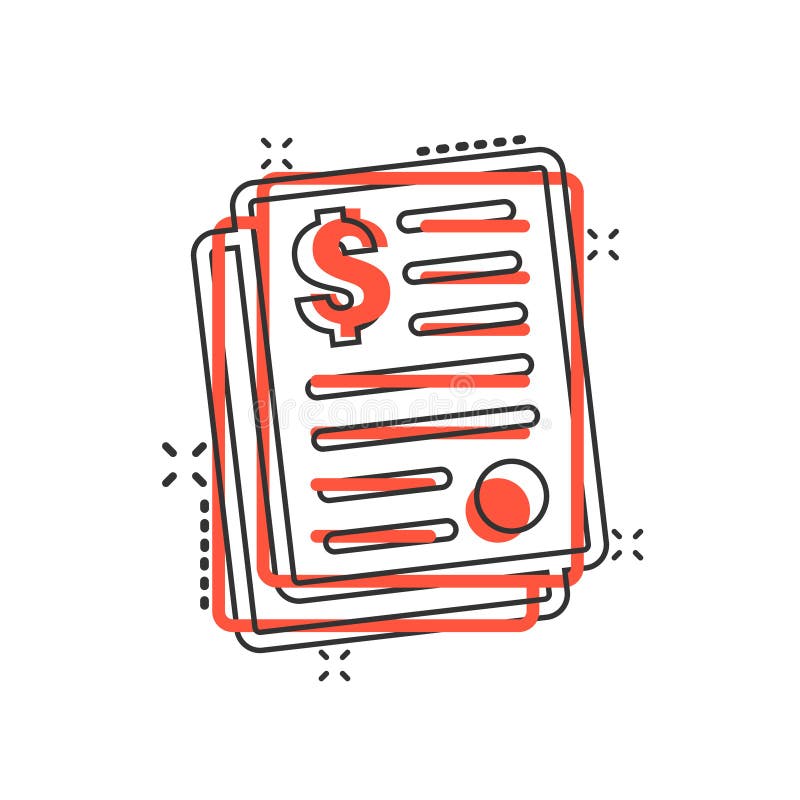 Financial Statement Icon in Comic Style. Document Cartoon Vector ...