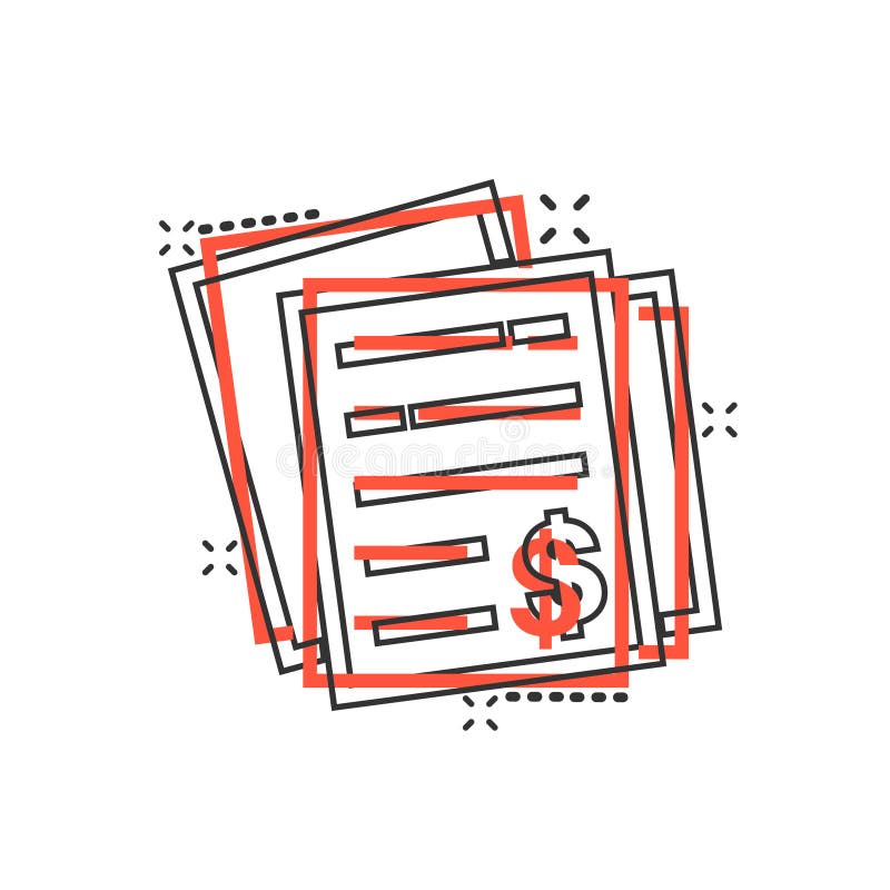 Financial Statement Icon in Comic Style. Document Cartoon Vector ...