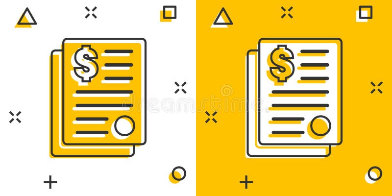 Financial Statement Icon in Comic Style. Document Cartoon Vector ...
