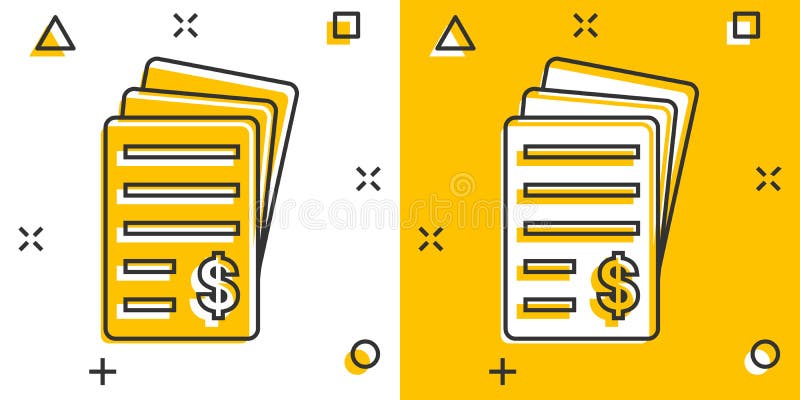 Financial Statement Icon in Comic Style. Document Cartoon Vector ...