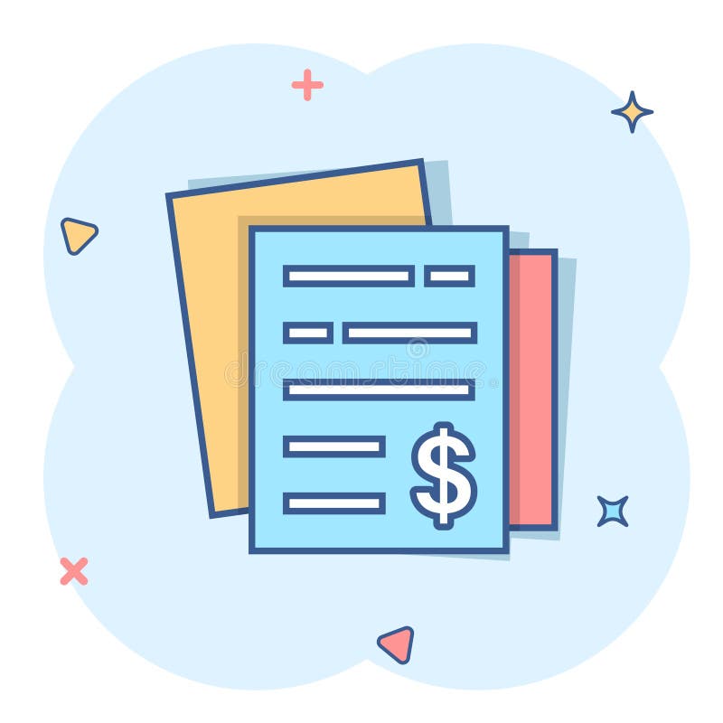Financial Statement Icon in Comic Style. Document Cartoon Vector ...