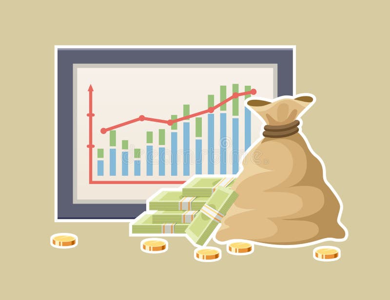 Financial Statistics with Graph and Sack of Money. Vector Illustration ...