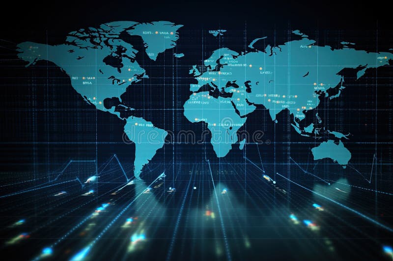 Financial Stock Market Graph and Chart on World Map Stock Illustration ...