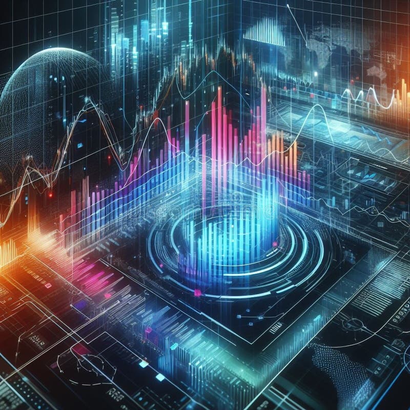 Financial Stocks Graphics in Blue Color on the Dark Background. Stock ...