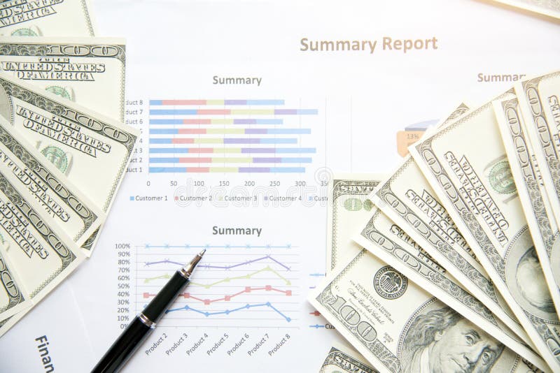 Financial Summary Report. Business Documents on Office Table with Graph ...