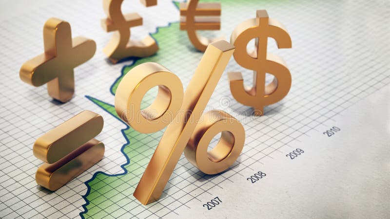 Financial Symbols on Statistics Graph. 3D Illustration Stock ...