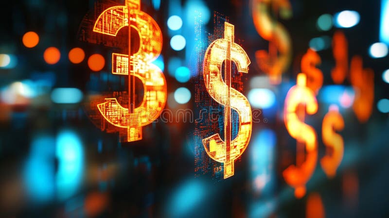 Financial Technology Background, Brightly Colored Dollar Signs with ...