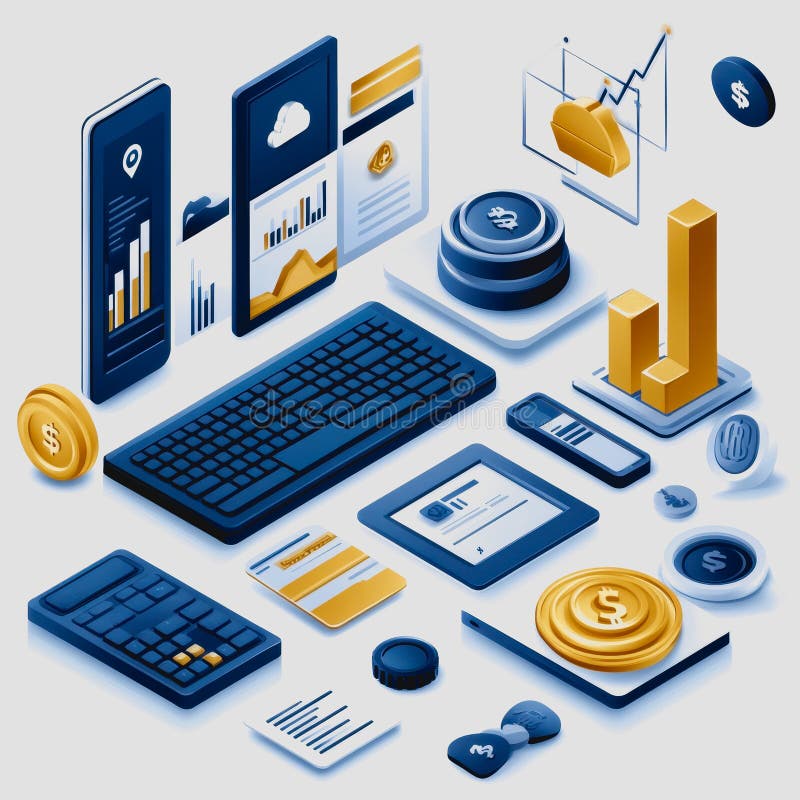 Financial Technology Design Concept with Banking Elements, Data ...