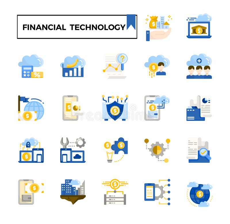 Financial Technology Fintech Flat Design Icon Set. Stock Illustration ...