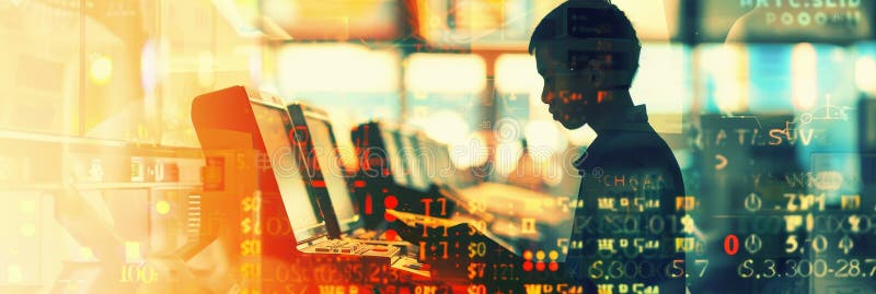 Financial Technology Trading a Silhouette of a Person Working on a ...