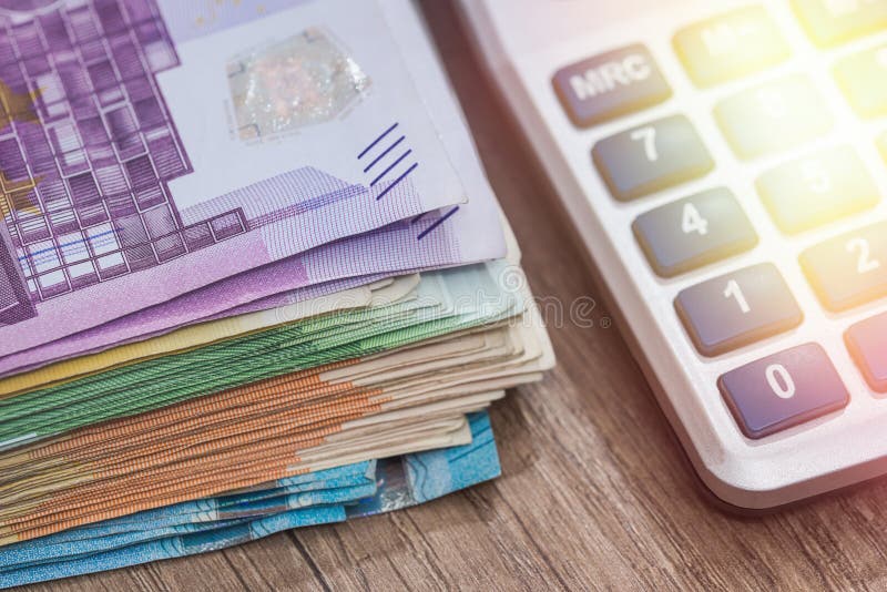Financial Theme with Euro Paper Moeny and Calculator Stock Image ...