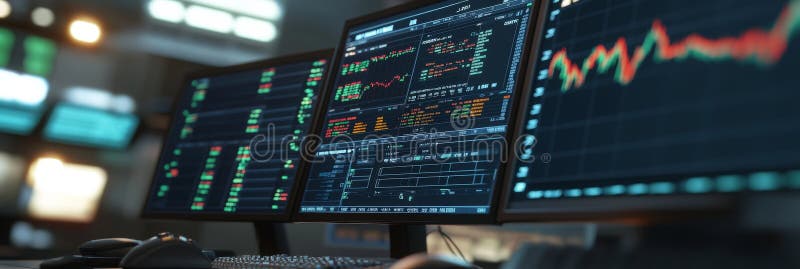 A Financial Trading Setup Featuring Multiple Monitors Displaying Live ...