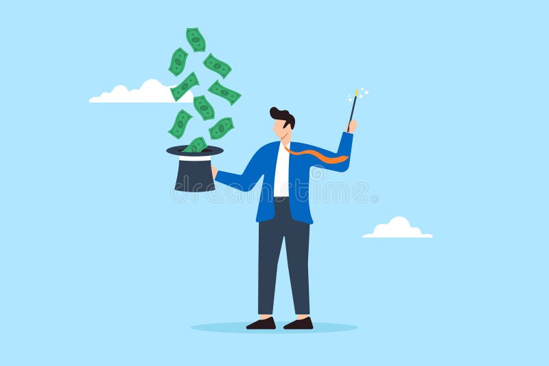 Financial Wizard Make Money with Magic Wand and Hat in Flat Design ...