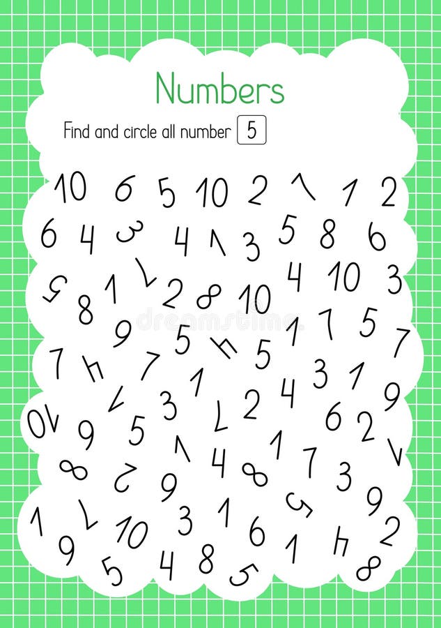 Find and Circle Number Five Simple Educational Activity for Children ...