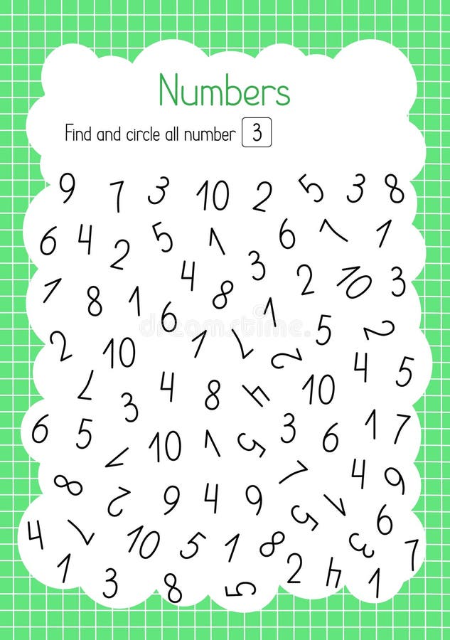 Find and Circle Number Three Simple Educational Activity for Children ...