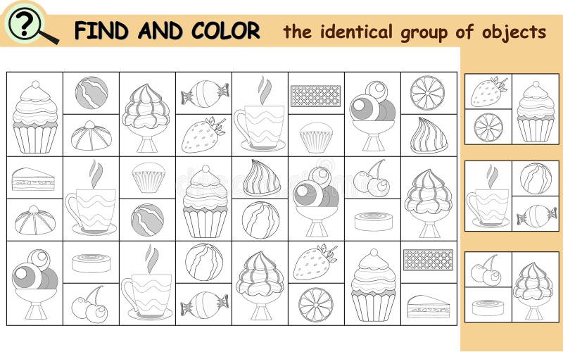 Find and Color the Identical Group of Objects. Coloring Book Page with ...