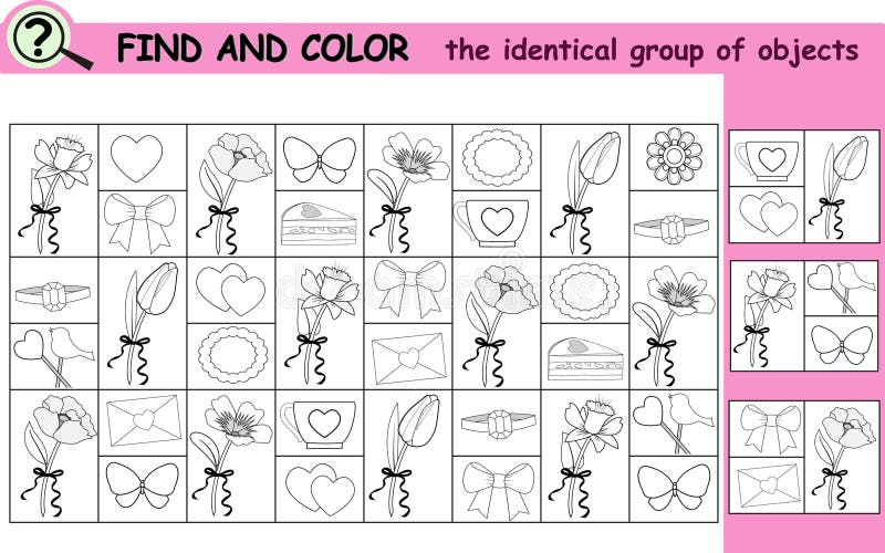 Find and Color the Identical Group of Objects. Coloring Book Page with ...
