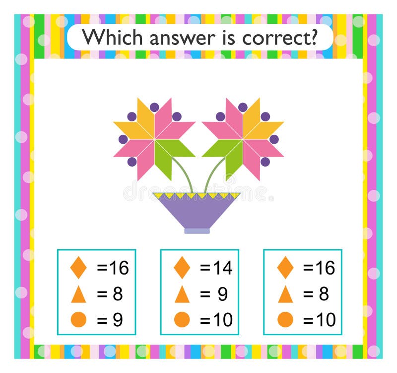 Math Activity for Kids. Find the Correct Answer. Cartoon Flowers Stock ...
