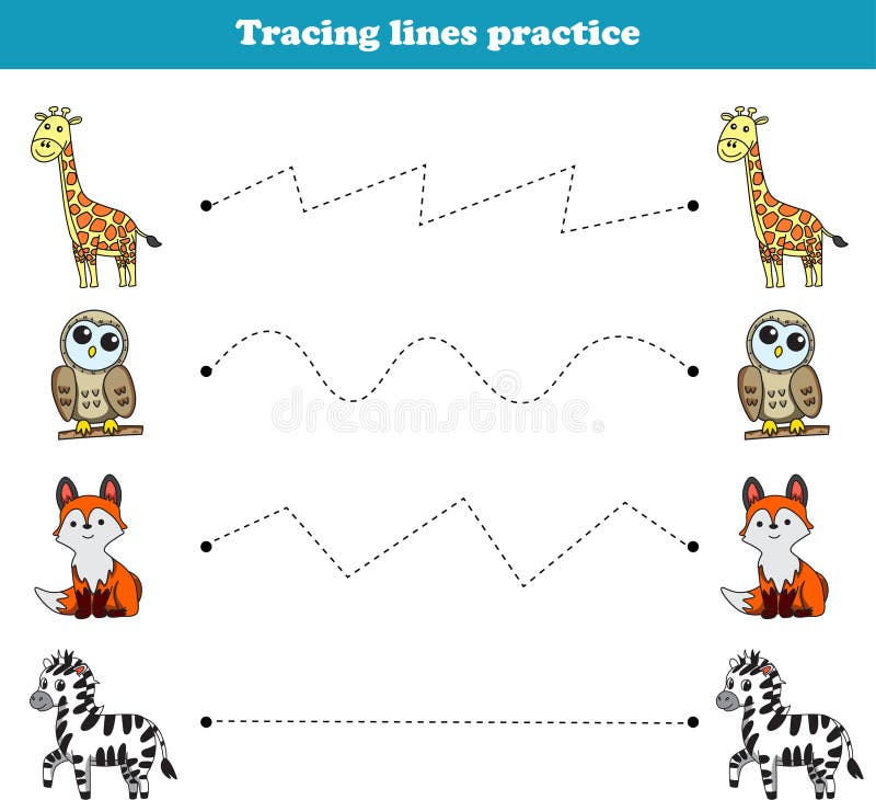 Tracing Lines Crab Octopus Tiger Hippopotamus. Educational Games ...