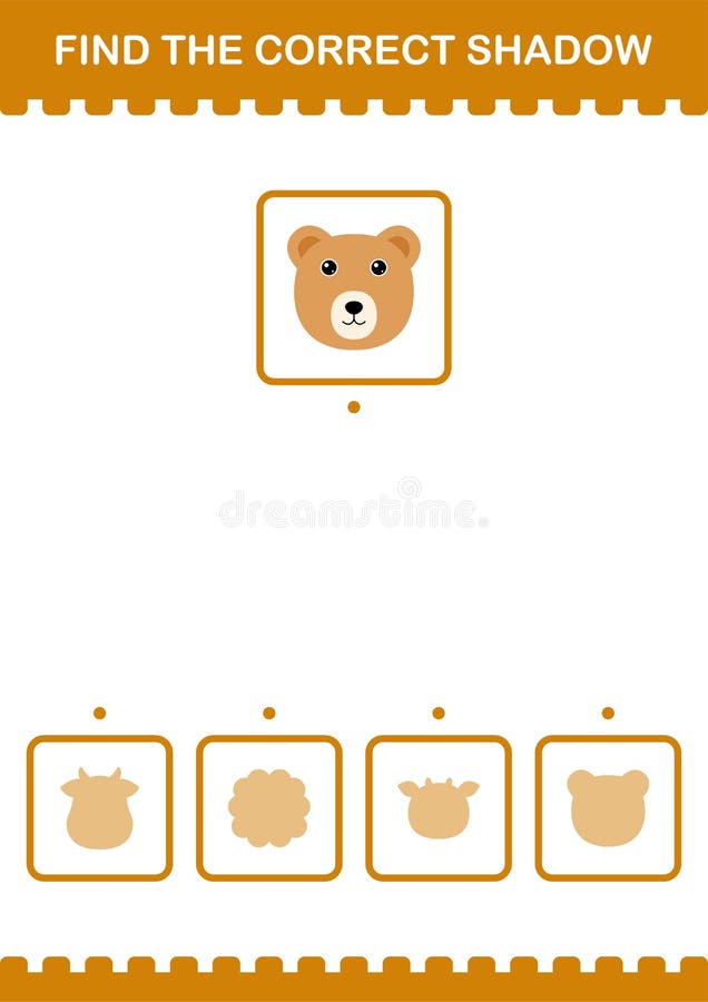 Find the Correct Shadow Bear Face. Worksheet for Kids Stock Vector ...