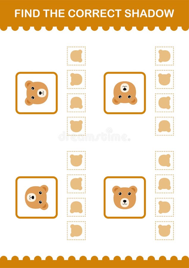 Find the Correct Shadow Bear Face. Worksheet for Kids Stock Vector ...