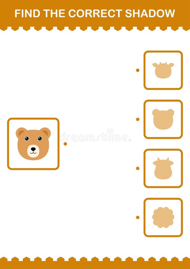 Find the Correct Shadow Bear Face. Worksheet for Kids Stock Vector ...