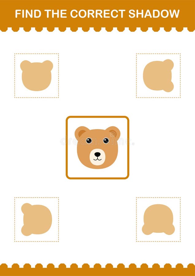 Find the Correct Shadow Bear Face. Worksheet for Kids Stock Vector ...