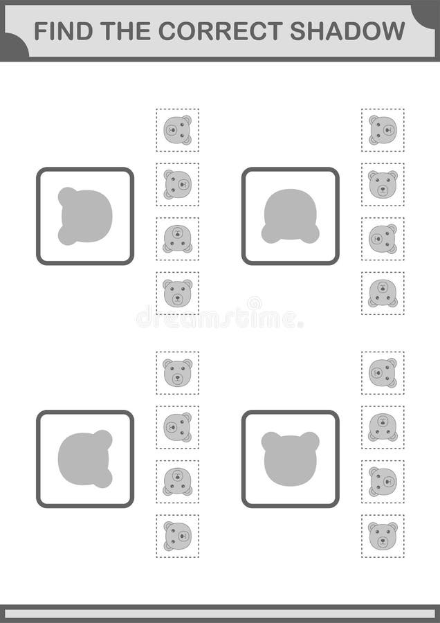 Find the Correct Shadow Bear Face. Worksheet for Kids Stock Vector ...