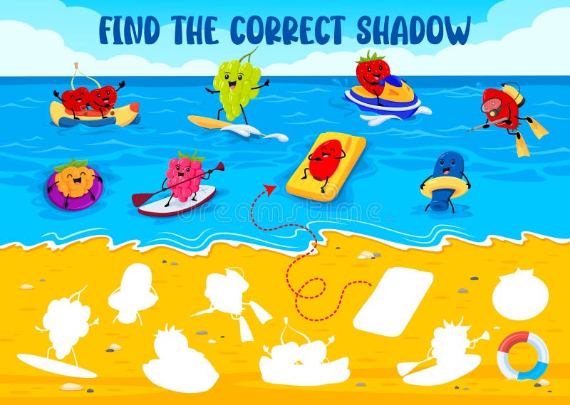 Find Correct Shadow of Berry Characters on Beach Stock Vector ...